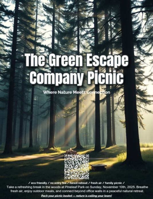 Nature forest escape style company picnic outdoor flyer template ...
