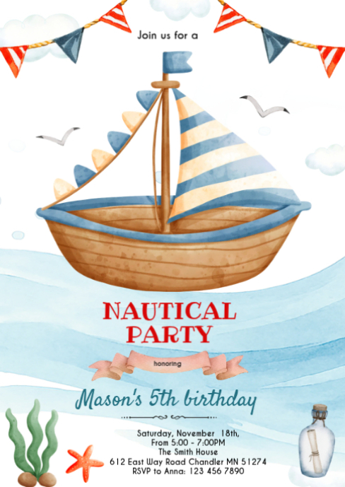 Nautical boat party theme invitation Template | PosterMyWall