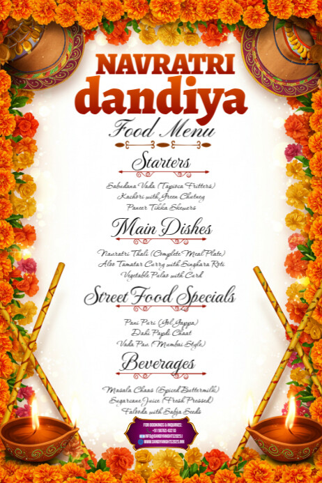 Navratri Dandiya Festive Food Menu Template | PosterMyWall