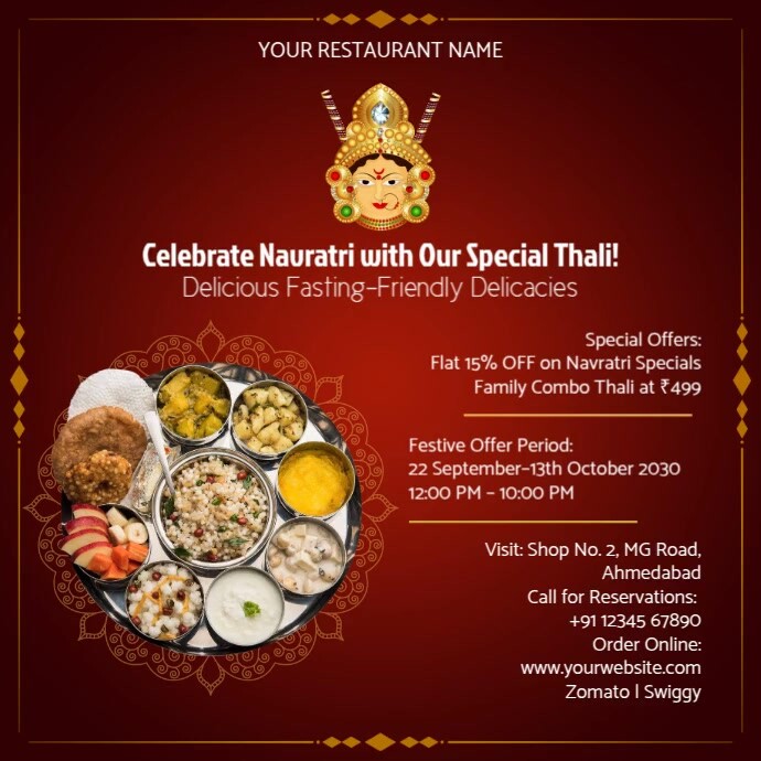 Navratri Special Restaurant Offers Ad Social Media Post Template ...