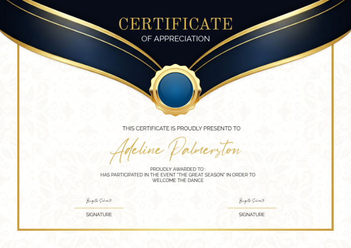 Navy and Gold Modern Certificate A4 Template | PosterMyWall