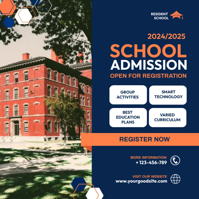 Navy And Orange Modern Minimalist School Admi Templat | PosterMyWall