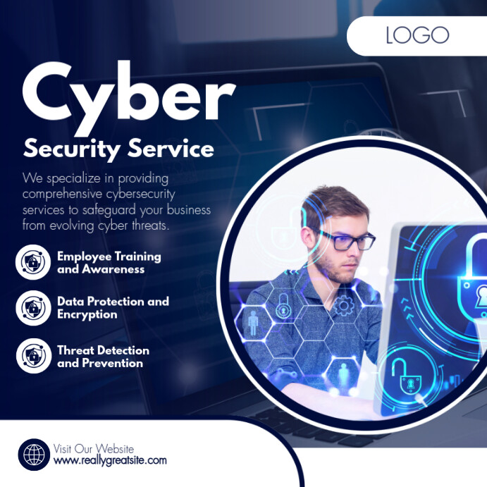 Navy and White Modern Cyber Security Service Instagram Post Template ...