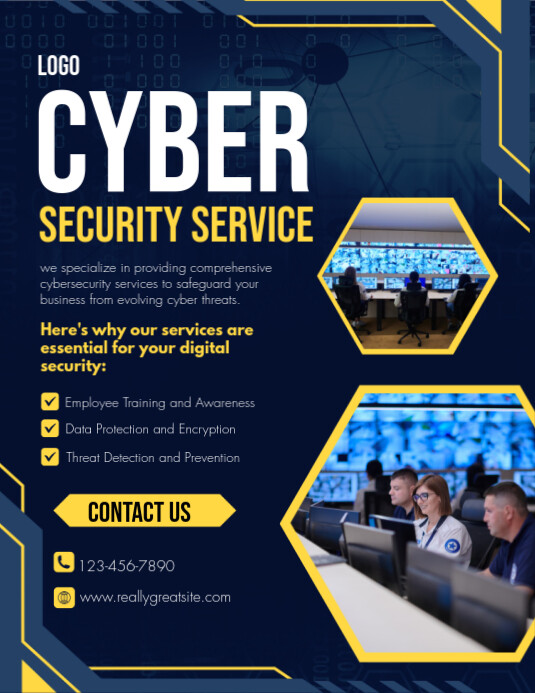Plantilla de Navy And Yellow Modern Cyber Security Service Flyer ...