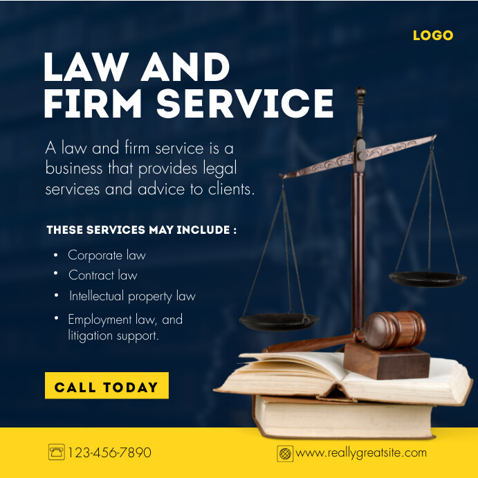 Navy and Yellow Modern Law and Firm Service I Templat | PosterMyWall
