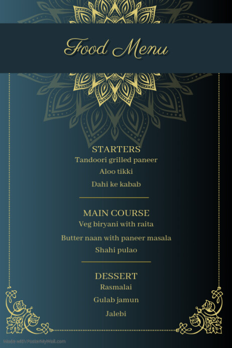 Navy Blue and Gold Traditional Food Menu Templat | PosterMyWall