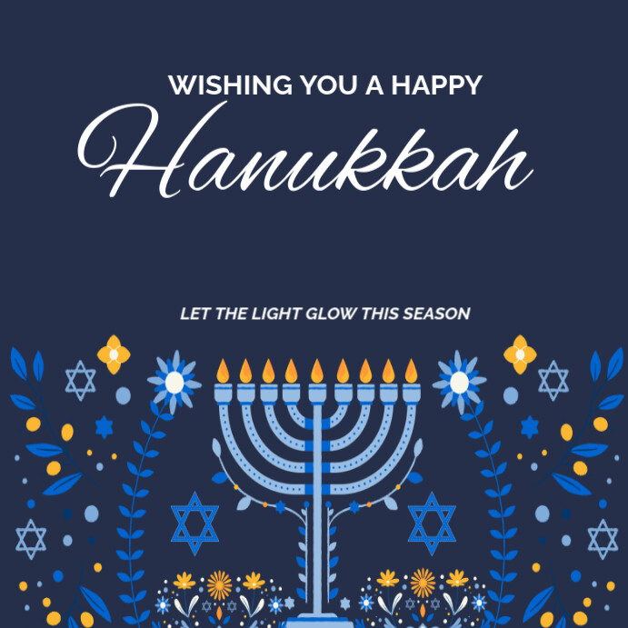 Navy Blue and Yellow Hanukkah Botanical Illustration Greeting Instagram ...