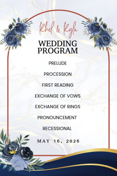 Plantilla de Navy Blue Floral Wedding Program | PosterMyWall