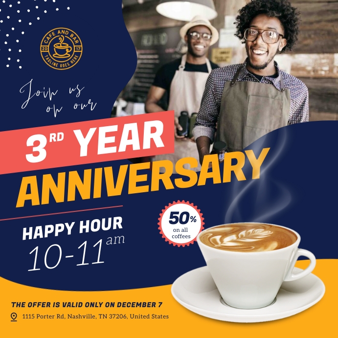 Navy Blue Restaurant Anniversary Instagram Im Template | PosterMyWall