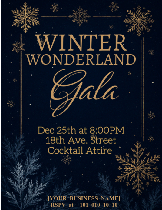 Navy Fancy Winter Wonderland Gala Event Flyer Template | PosterMyWall