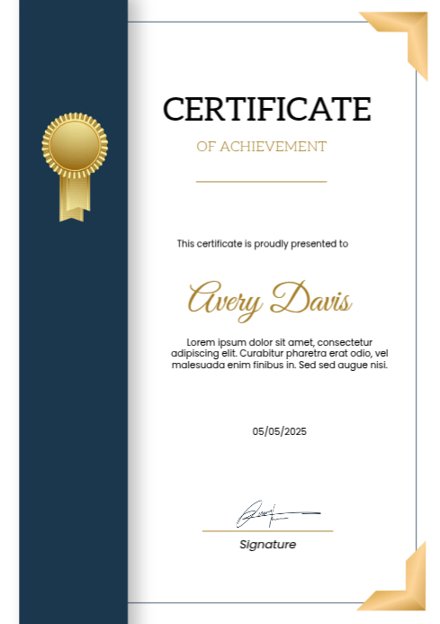 Navy Gold Simple Elegant Certificate Portrait Template | PosterMyWall