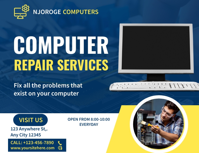 Copy of Navy Yellow Modern Computer Repair Services | PosterMyWall
