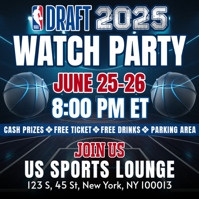 NBA Draft 2025: Basketball Match Watch Party Instagram Post Template ...