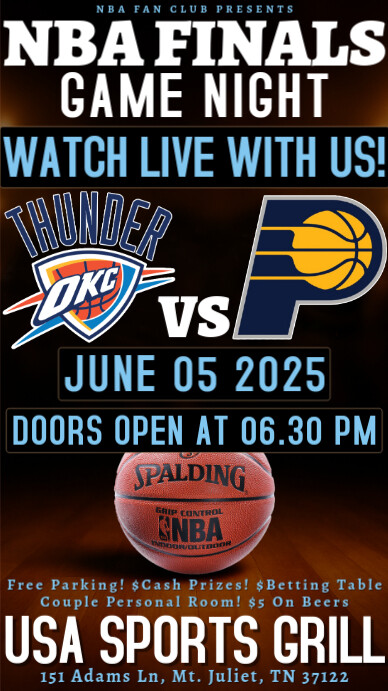 Nba Finals 2025 Watch Party Thunder Vs Pacers Game Night Instagram Story Template | PosterMyWall