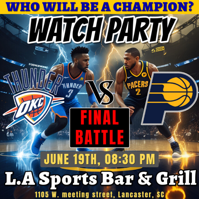 Nba Finals Watch Party Thunder Vs Pacers 2025 Instagram Post Template | PosterMyWall