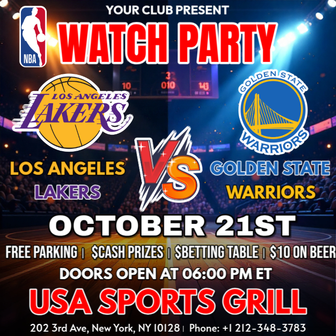 Plantilla de NBA Opening 2025-26: Lakers vs Warriors Watch Party ...