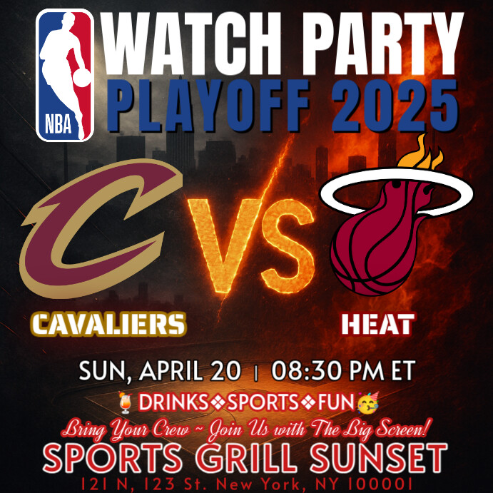 Copy of NBA Playoff 2025: Cavaliers vs Heat Watch Party Instagram Post ...