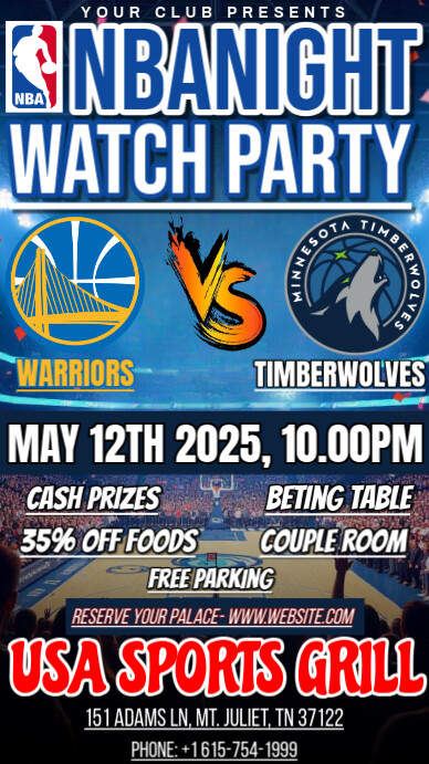 Nba Watch party warriors vs timberwolves 2025 Template | PosterMyWall