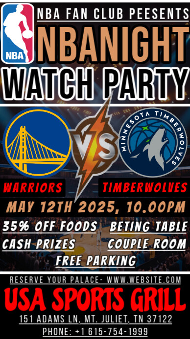 Copy of Nba Watch Party Warriors Vs Timberwolves Instagram Story ...