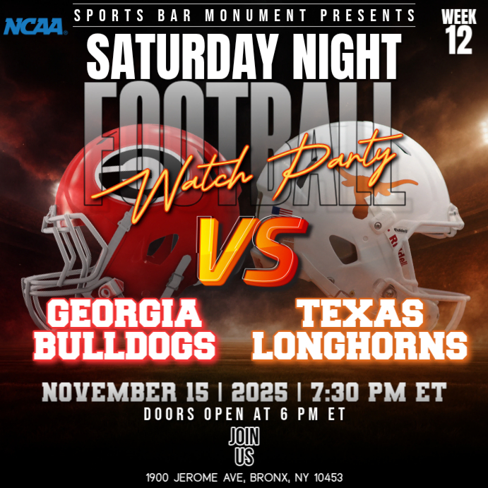 NCAA Football Week 12: Georgia Bulldogs vs Texas Longhorns Watch Party ...