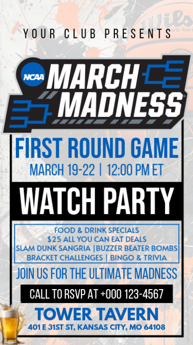NCAA March Madness 2026 Watch Party Instagram Story Template | PosterMyWall