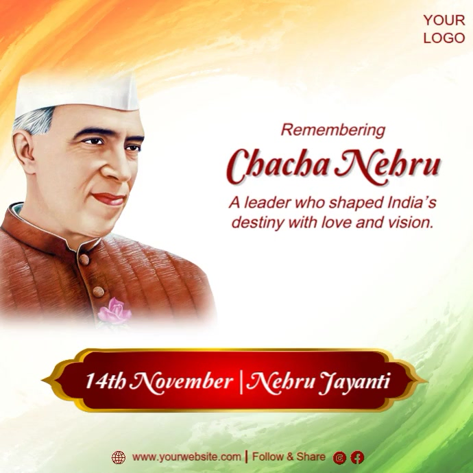 Nehru Jayanti Tribute Social Media Post Template | PosterMyWall
