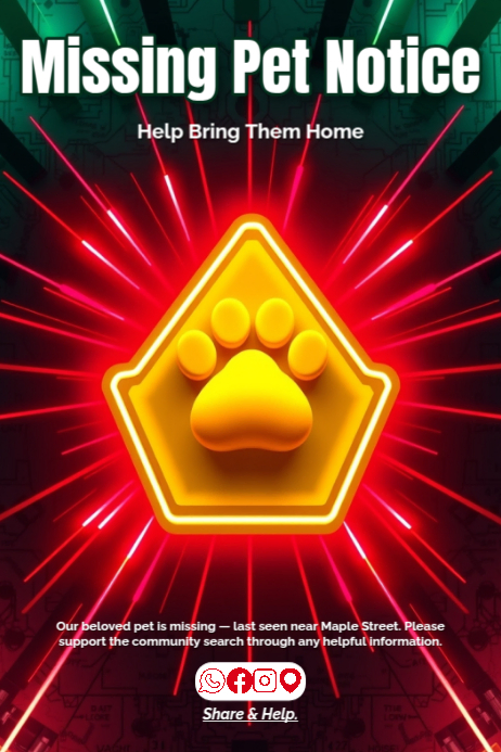 Neighborhood Alert Flash – Missing Pet Poster Template | PosterMyWall