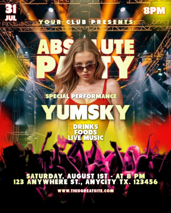 Neon Absolute Night Party A4 Template | PosterMyWall