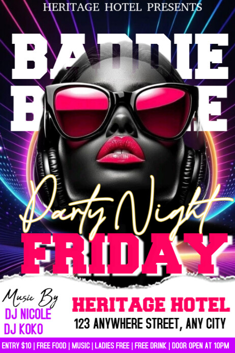 Neon Baddie Friday Night Party Poster Template | PosterMyWall