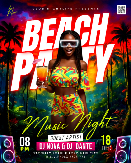 Neon Beach Night Party Club Island Music Dj Festival Ladies Drink ...