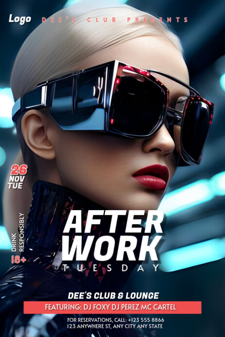 Neon Blue Background Gradient After Work Tuesday Poster Template ...