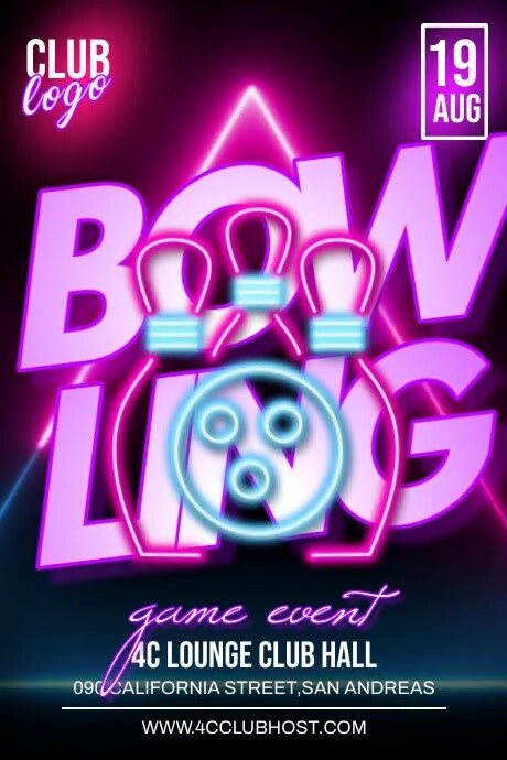 Neon Bowling Ads Template | PosterMyWall