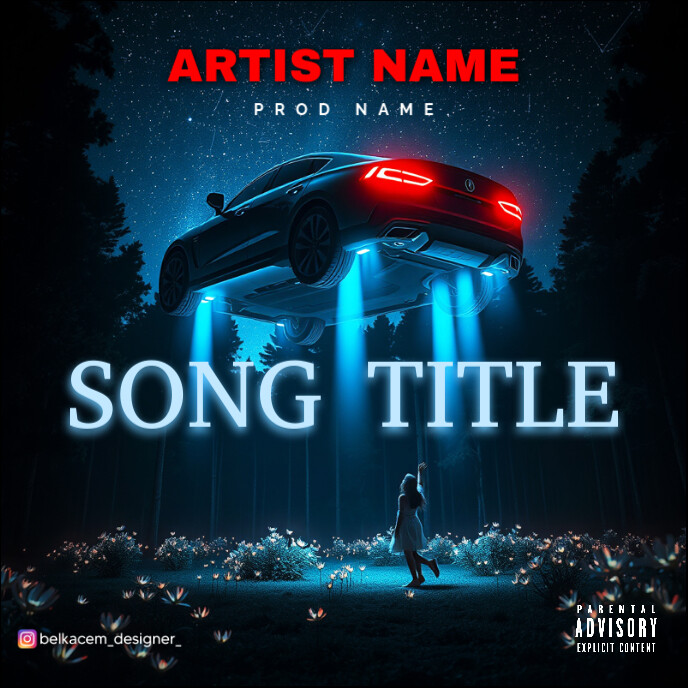 Neon car and girl Album cover art design template | PosterMyWall
