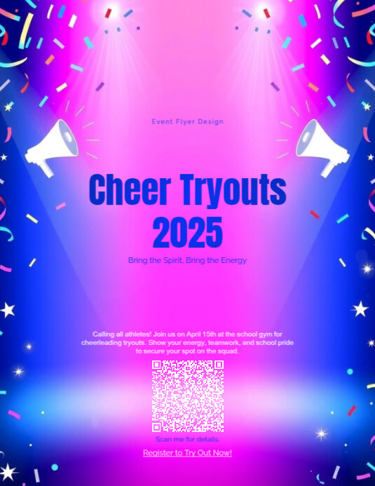 Neon Cheerleading Tryouts Flyer (us Letter) Template | PosterMyWall