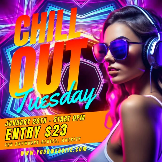 Neon Chillout Tuesday Party Pos Instagram Template | PosterMyWall
