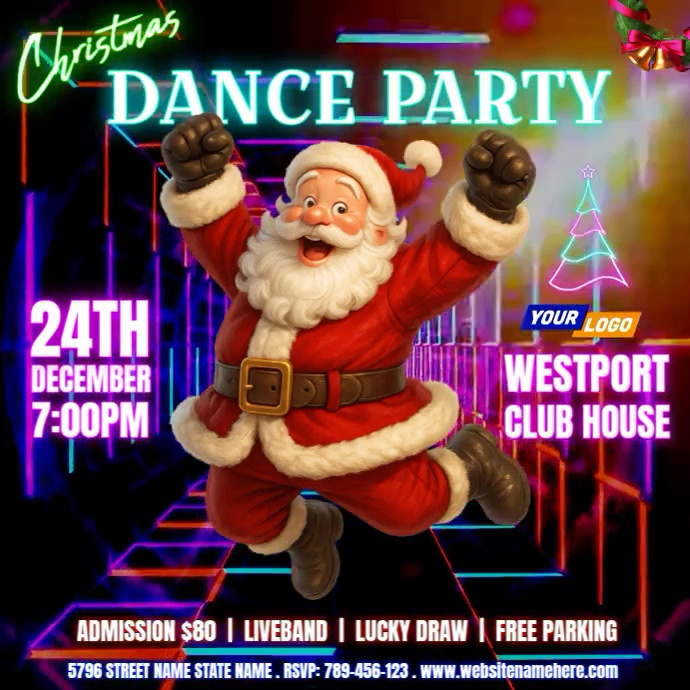 Plantilla de Neon Christmas Dance Party Video Ad | PosterMyWall