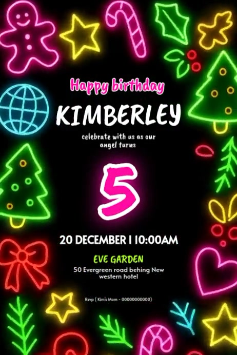 Neon Christmas Kids Birthday Invitation Template | PosterMyWall