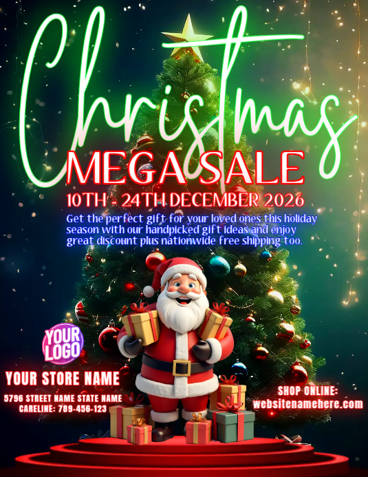 Neon Christmas Sale Event Flyer Template | PosterMyWall