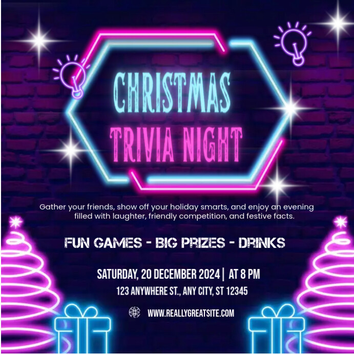 NEON CHRISTMAS TRIVIA NIGHT INSTAGRAM POST Template | PosterMyWall