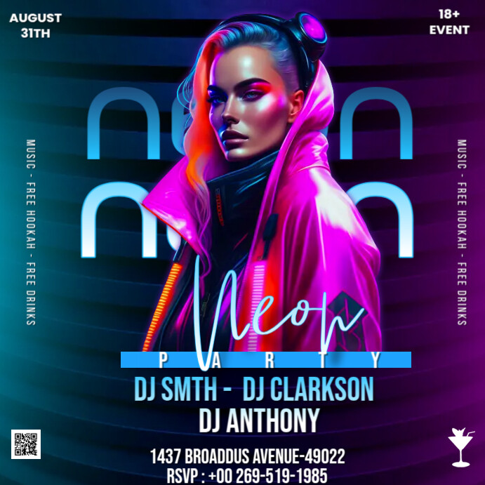 Neon Club Night Party Template | PosterMyWall