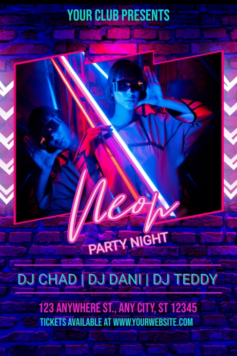 Neon club party poster Template | PosterMyWall