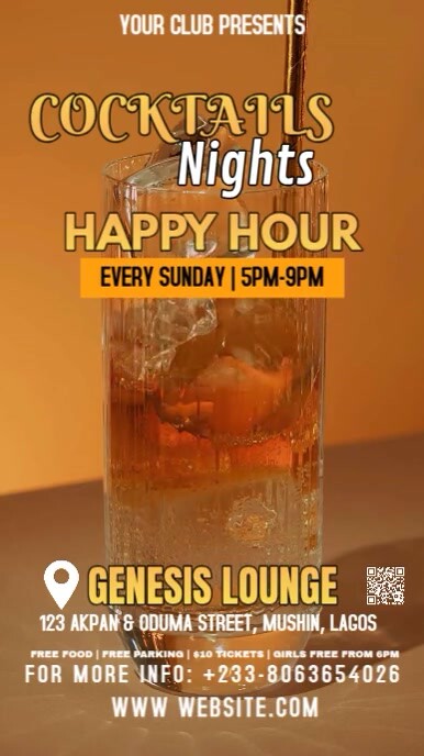 Neon Cocktail Happy Hour Instagram Story Template | PosterMyWall