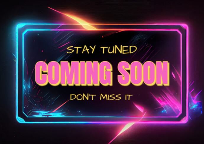 Neon Coming Soon Announcement Notification Posters Postcard Template ...