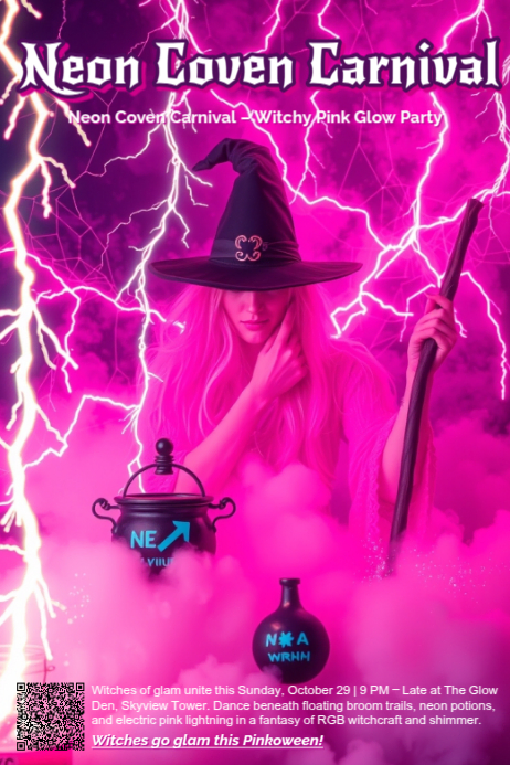 Plantilla de Neon Coven Carnival – Pinkoween Witch Party Poster ...