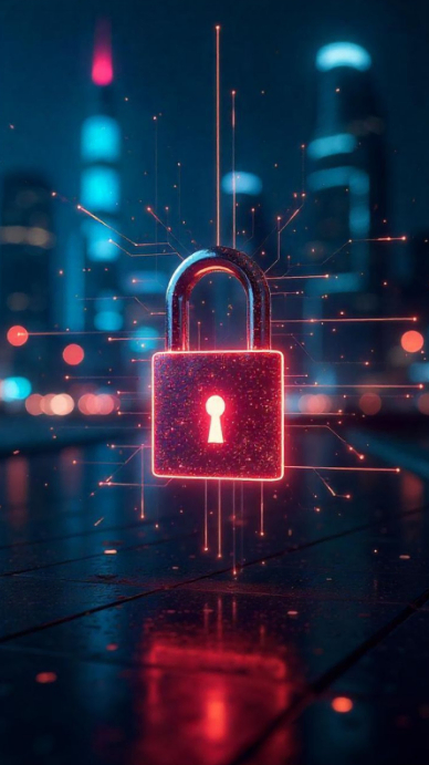 Neon Cyber Security Lock With Digital Data Protection Network Digital ...