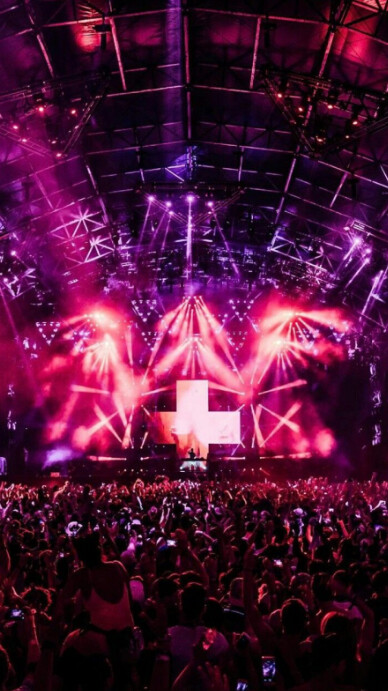Neon Electric Concert Stage With Crowd And Laser Lights Digital Display ...