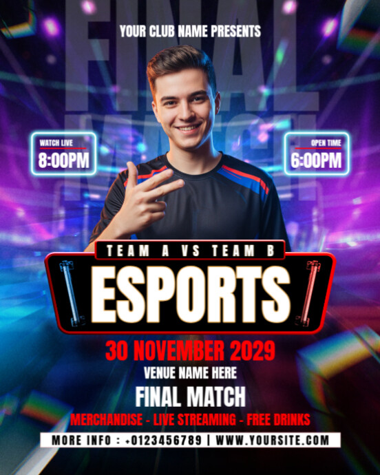 Neon Esports Champion Game Instagram Portrait Template | PosterMyWall