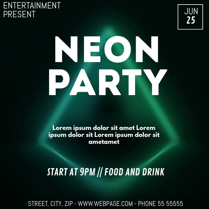 Neon event party video flyer template | PosterMyWall