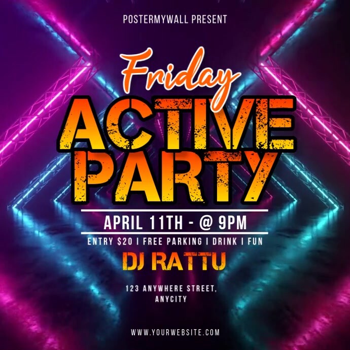 Copy of Neon Friday Active Party Pos Instagram | PosterMyWall