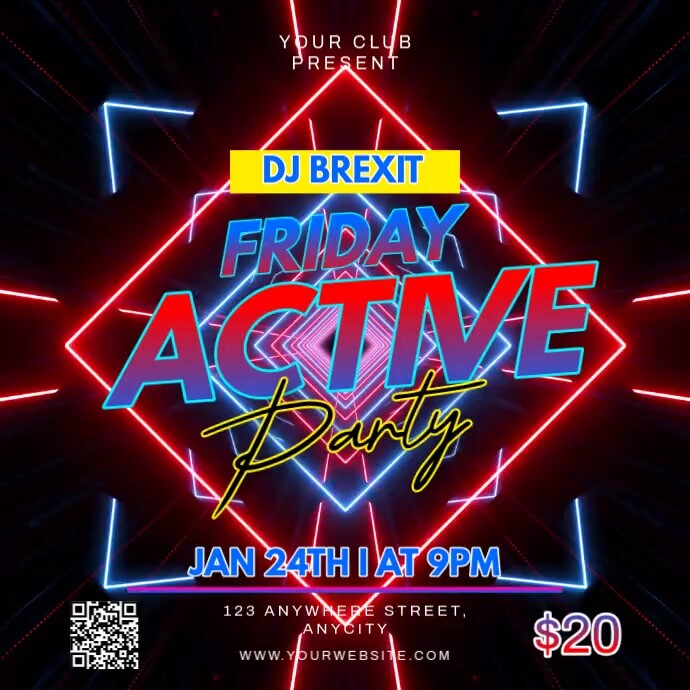 Neon Friday Active Party Pos Instagram Template | PosterMyWall